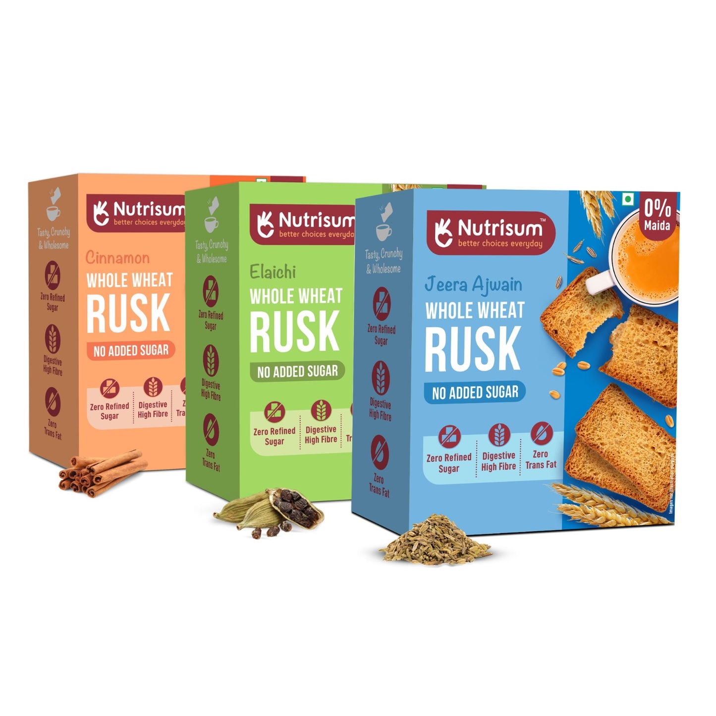 Whole Wheat Rusks | Cinnamon, Elaichi, Ajwain & Jeera – Nutrisum